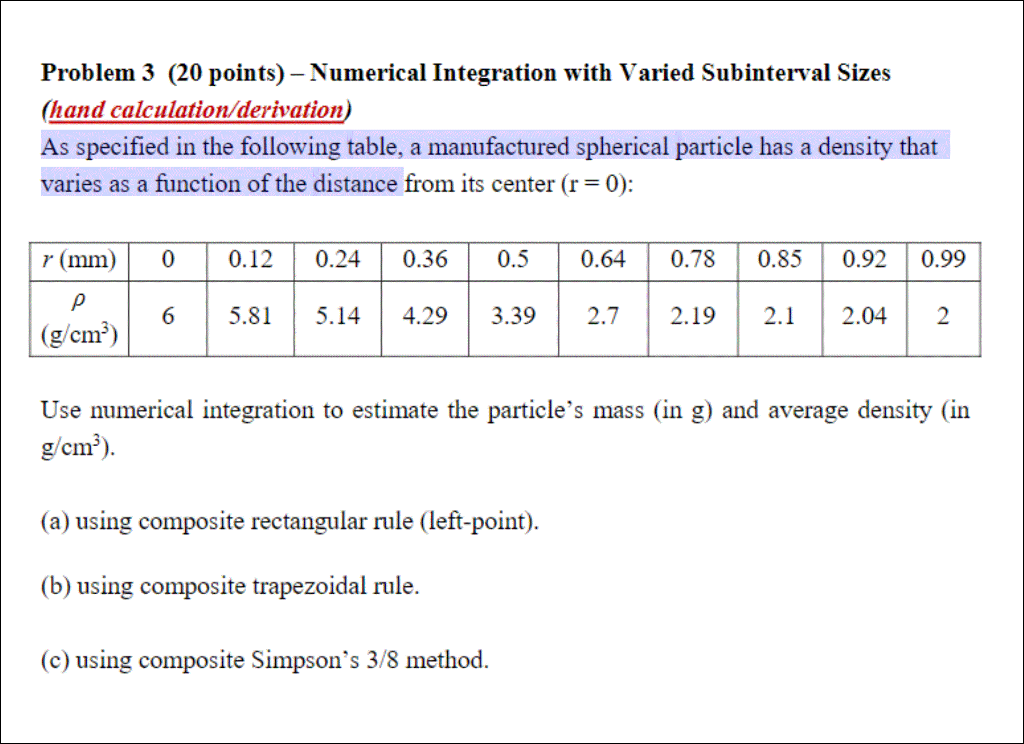 Solved Problem 3 (20 points)- Numerical Integration with | Chegg.com
