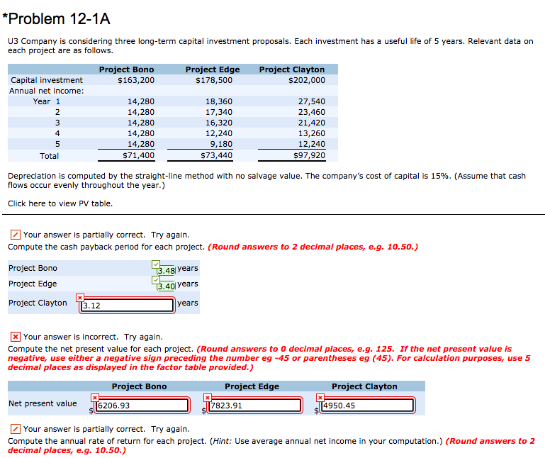 Solved *Problem 12-1A U3 Company is considering three | Chegg.com