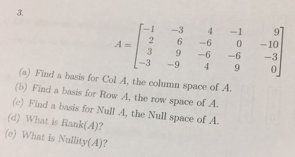 Solved Find The Basis For Col A The Column Space On A