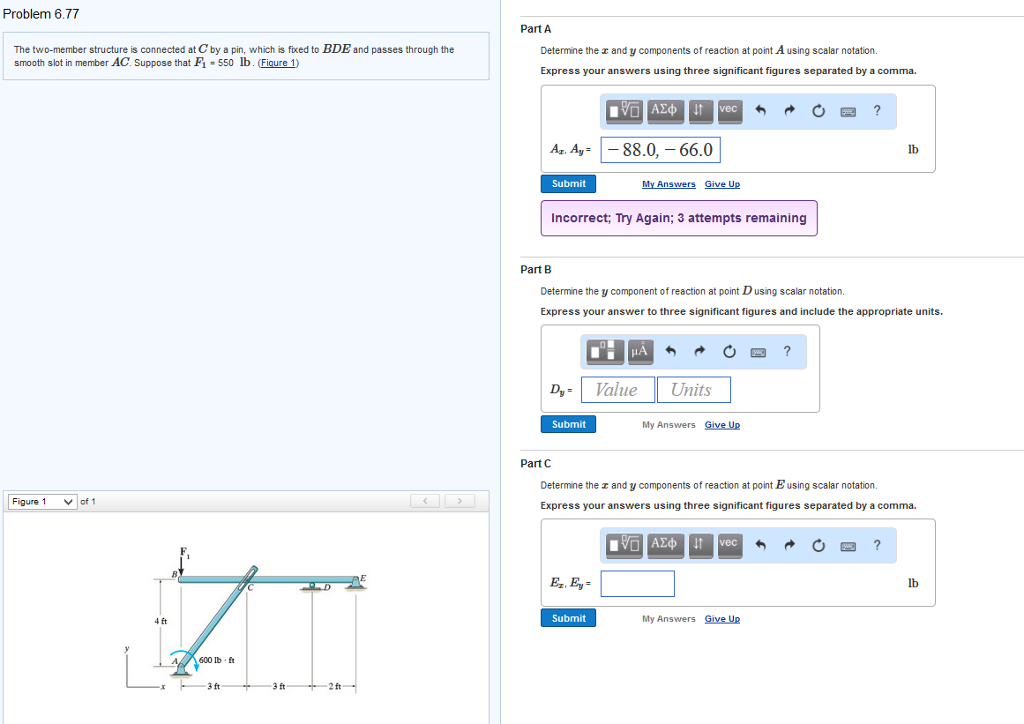 Solved The two-member structure is connected at C by a pin, | Chegg.com