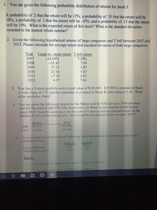 Solved 1. You are given the following probability | Chegg.com