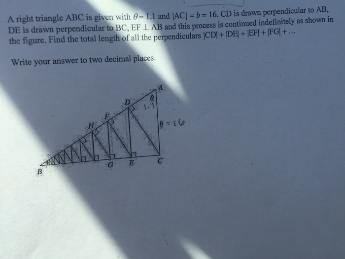 Solved A right triangle ABC is given with theta = 1.1 and | Chegg.com