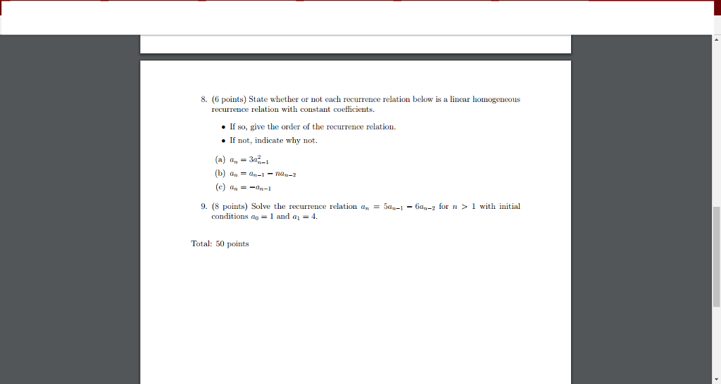 Solved 8 6 Points State Whether Or Not Each Recurrence