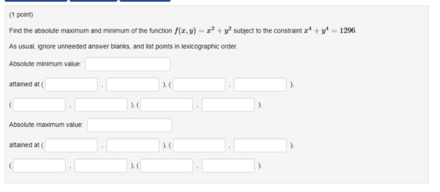 Solved 1 point) Find the absolte maximum and minimum of the | Chegg.com