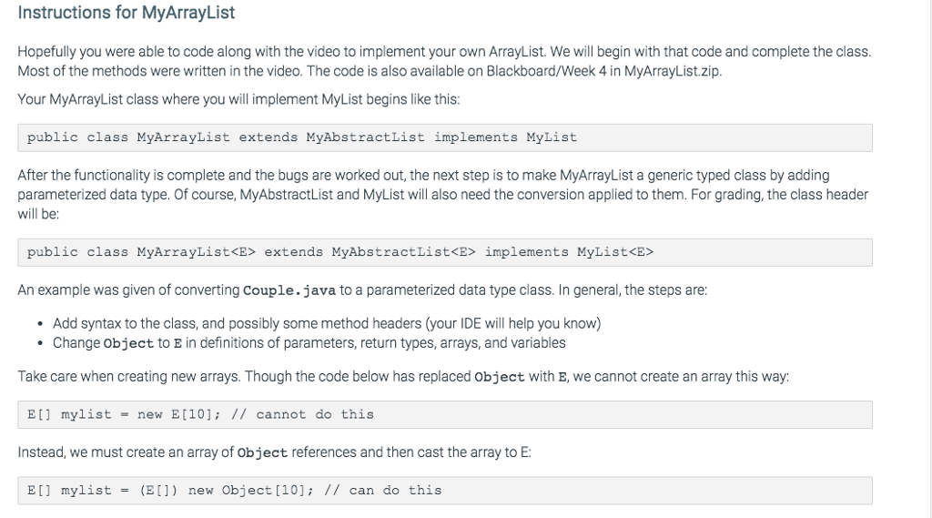 Solved Instructions For Myarraylist Hopefully You Were Able