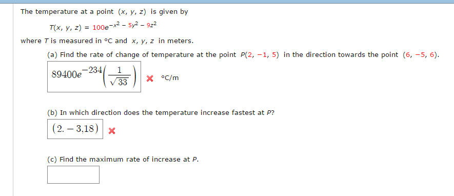 Solved The temperature at a point (x, y, z) is given by Tx, | Chegg.com