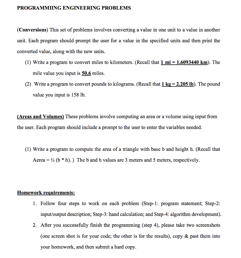 Solved PROGRAMMIING ENGINEERING PROBLEMS Conversions) This | Chegg.com