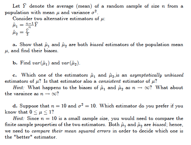 Solved Topics covered: Finite sample properties of | Chegg.com