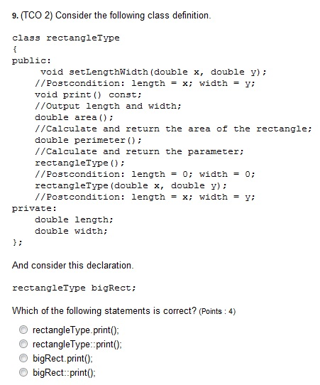 Solved 9. TCO 2) Consider the following class definition | Chegg.com