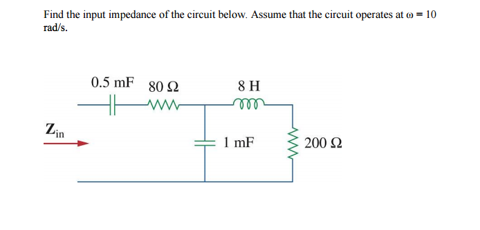 Solved Find the input impedance of the circuit below. Assume | Chegg.com