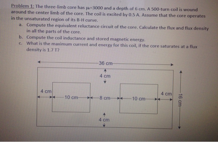 Solved The three-limb core has meu r = 3000 and a depth of 6 | Chegg.com
