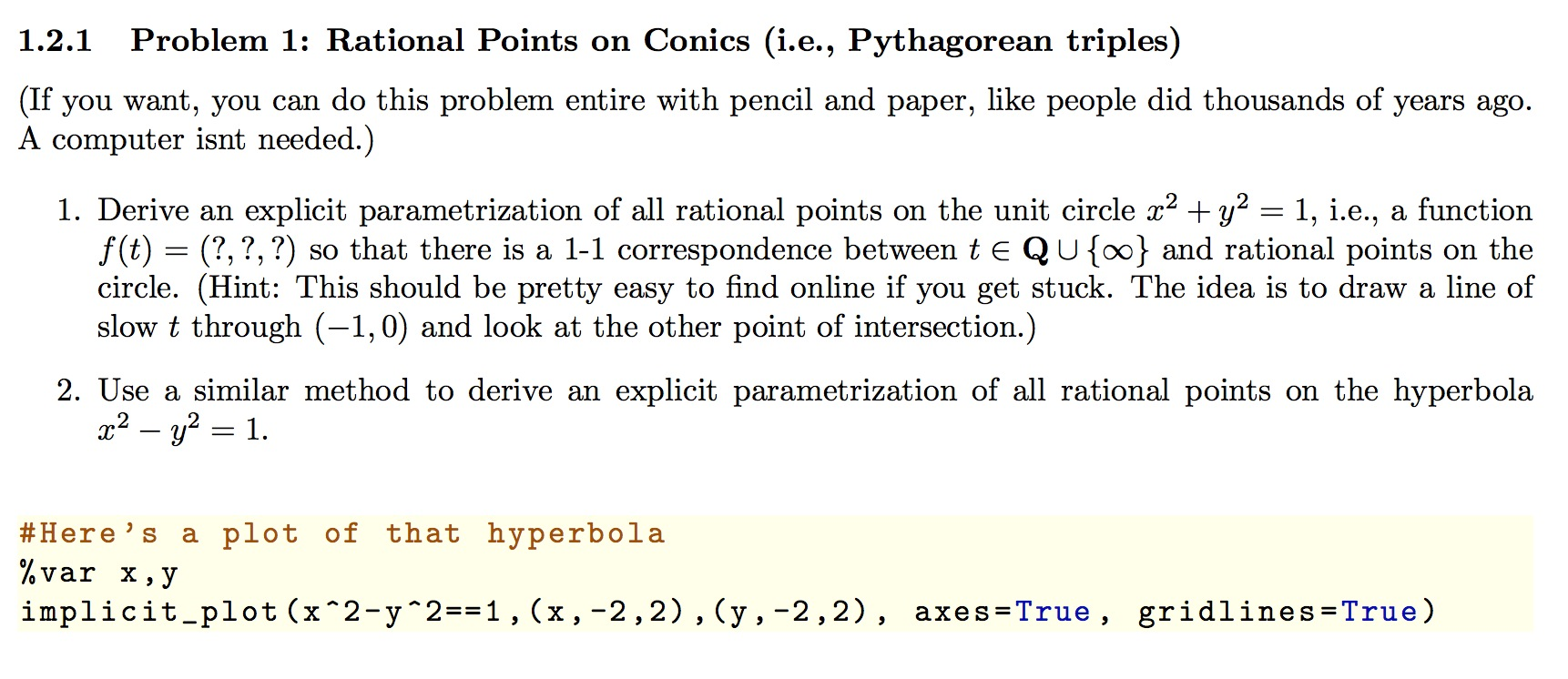 Rational Points on Conics (i.e., Pythagorean triples) | Chegg.com