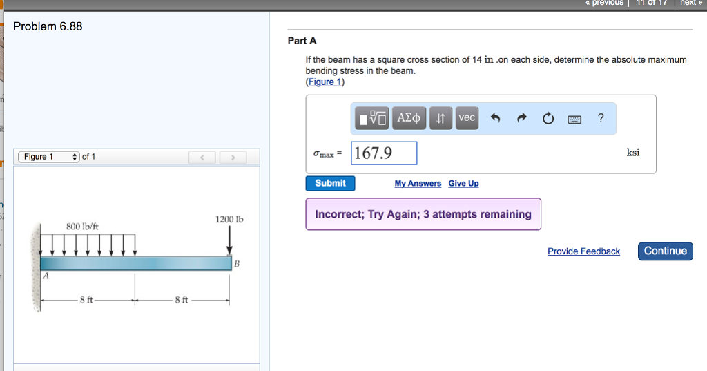 Solved If the beam has a square cross section of 14 in .on | Chegg.com