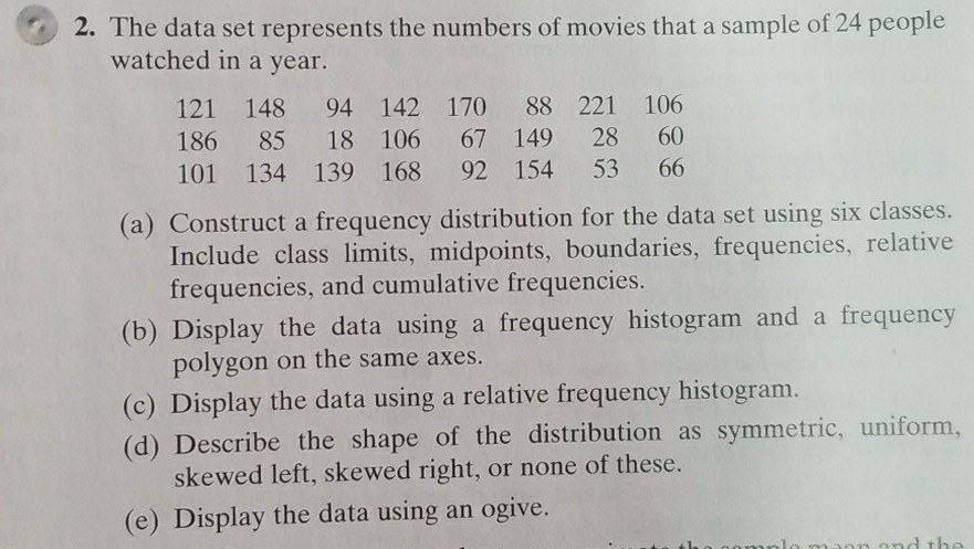 Solved ⑨ 2. The data set represents the numbers of movies | Chegg.com