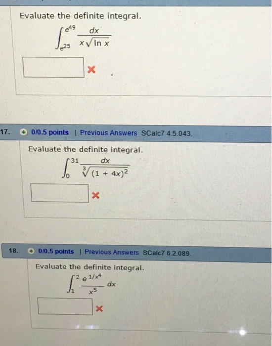 Solved Evaluate the definite integral. integral_e^25^e^49 | Chegg.com