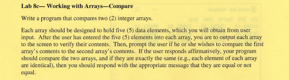 Solved Lab 8c-Working with Arrays-Compare Write a program | Chegg.com