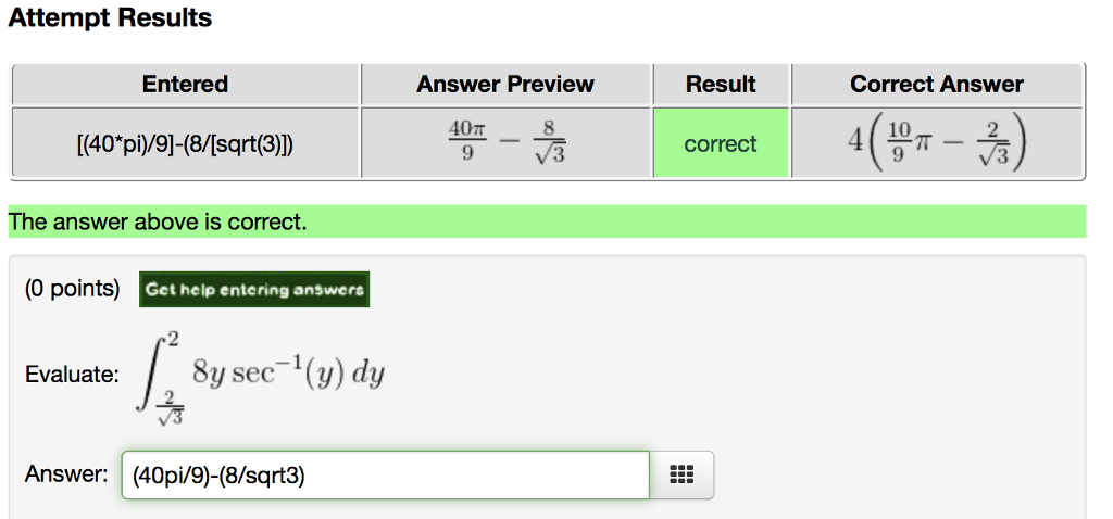 Solved Attempt Results Entered Answer Preview Result Correct | Chegg.com