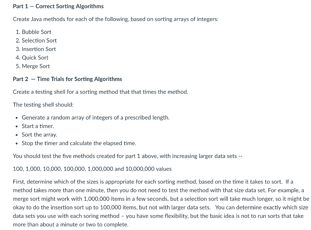 Solved Part 1 - Correct Sorting Algorithms Create Java | Chegg.com