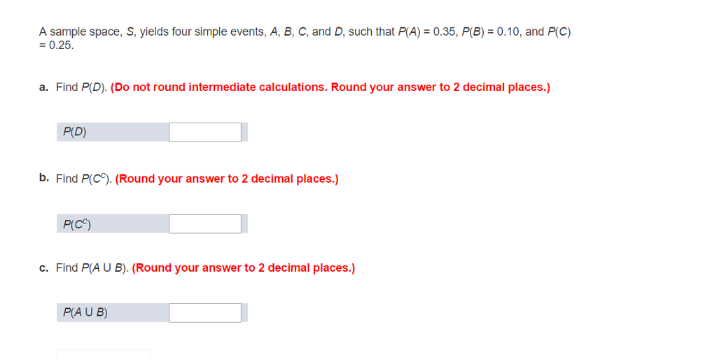 Solved A sample space, S, yields four simple events, A, B, | Chegg.com