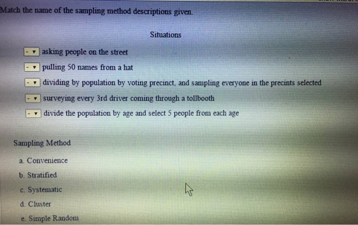 Solved Match the name of the sampling method descriptions | Chegg.com