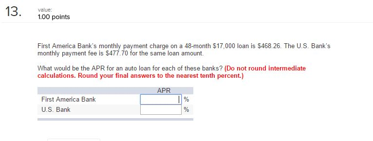 Solved First America Bank's monthly payment charge on a | Chegg.com