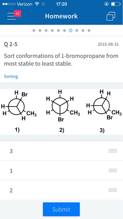 Solved Sort conformations of 1-bromopropane from most stable | Chegg.com