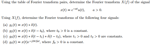 Solved Using the table of Fourier transform pairs, determine | Chegg.com