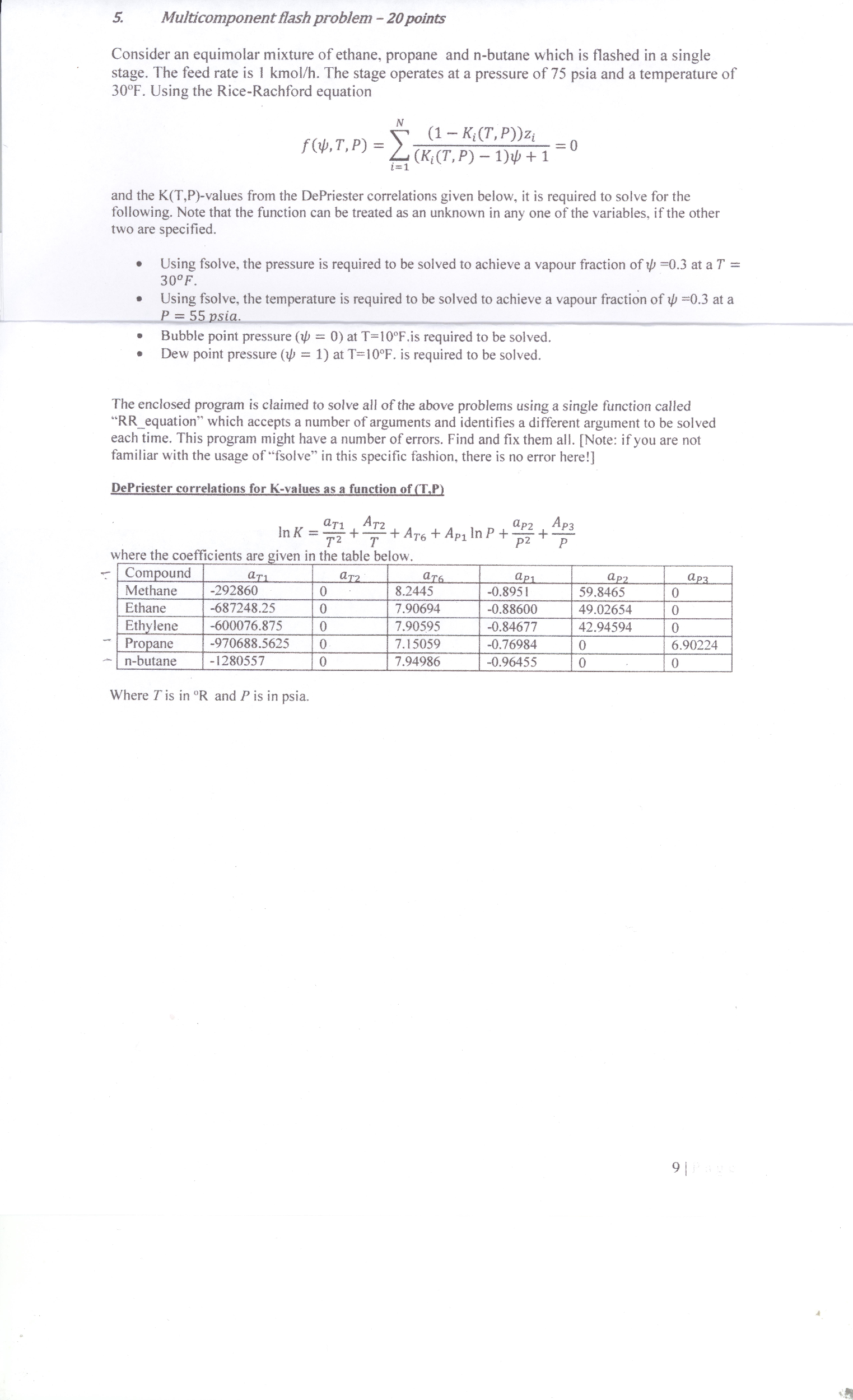 Multi component flash Consider an equimolar mixture | Chegg.com
