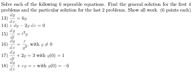 Solved Solve Each Of The Following 6 Seperable Equations