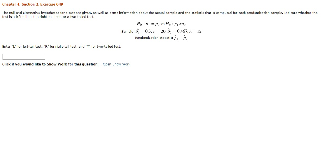 Solved Chapter 4, Section 2, Exercise 049 The null and | Chegg.com