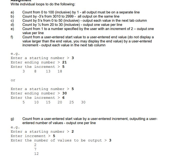 Solved Write individual loops to do the following a) Count | Chegg.com