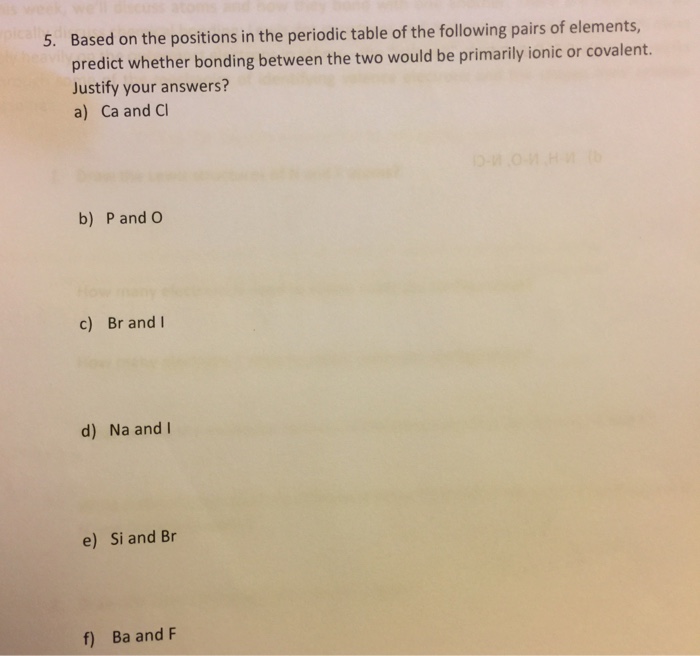 Solved Based on the positions in the periodic table of the | Chegg.com