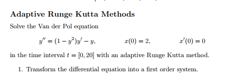 Adaptive Runge Kutta Methods Solve the Van der Pol | Chegg.com