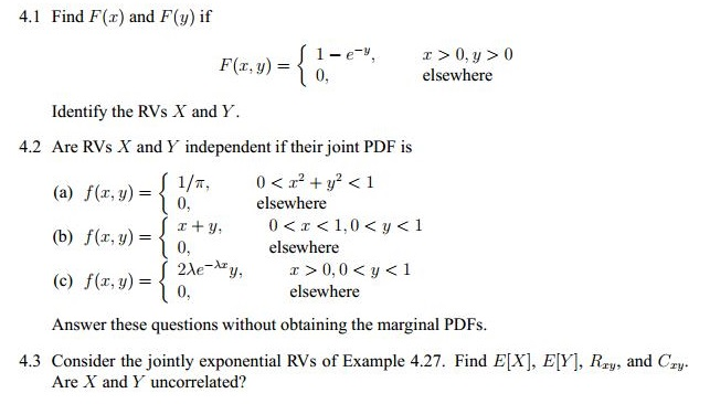 Find F(x) and F(y) if F{x, y) = { Identify the RVs | Chegg.com