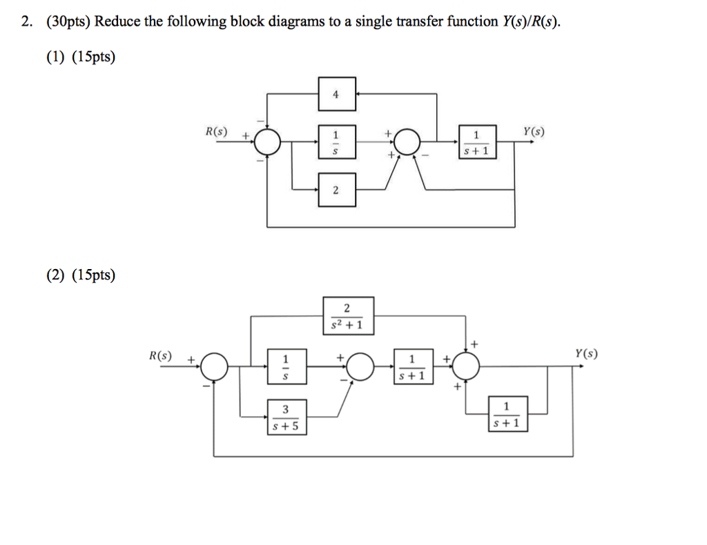 Solved 2. (30pts) Reduce the following block diagrams to a | Chegg.com