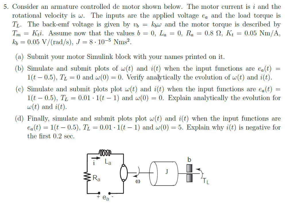 Solved 5. Consider an armature controlled dc motor shown | Chegg.com