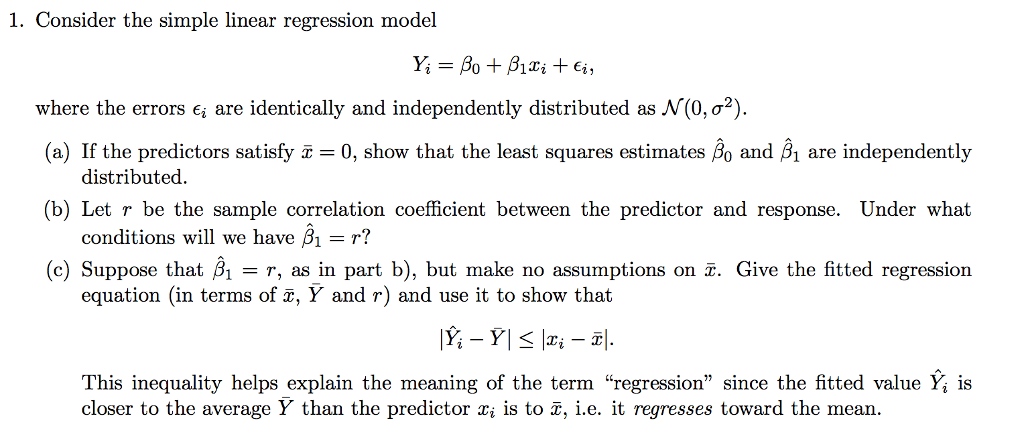 Consider The Simple Linear Regression Model Yi 2873