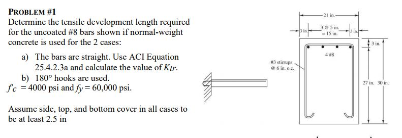 Solved PROBLEM #1 Determine the tensile development length | Chegg.com