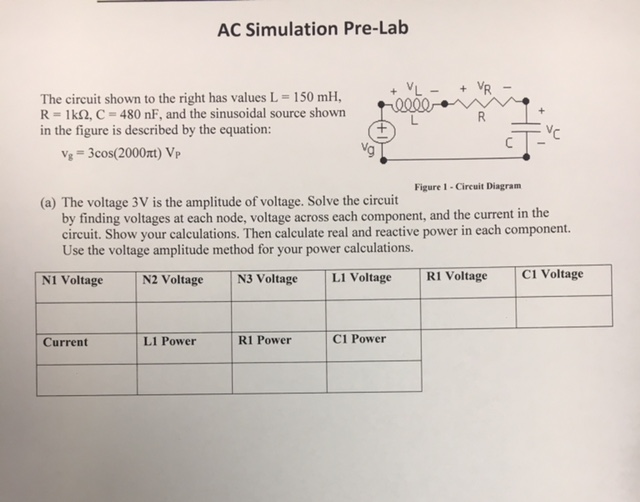 Solved AC Simulation Pre-Lab VR The circuit shown to the | Chegg.com