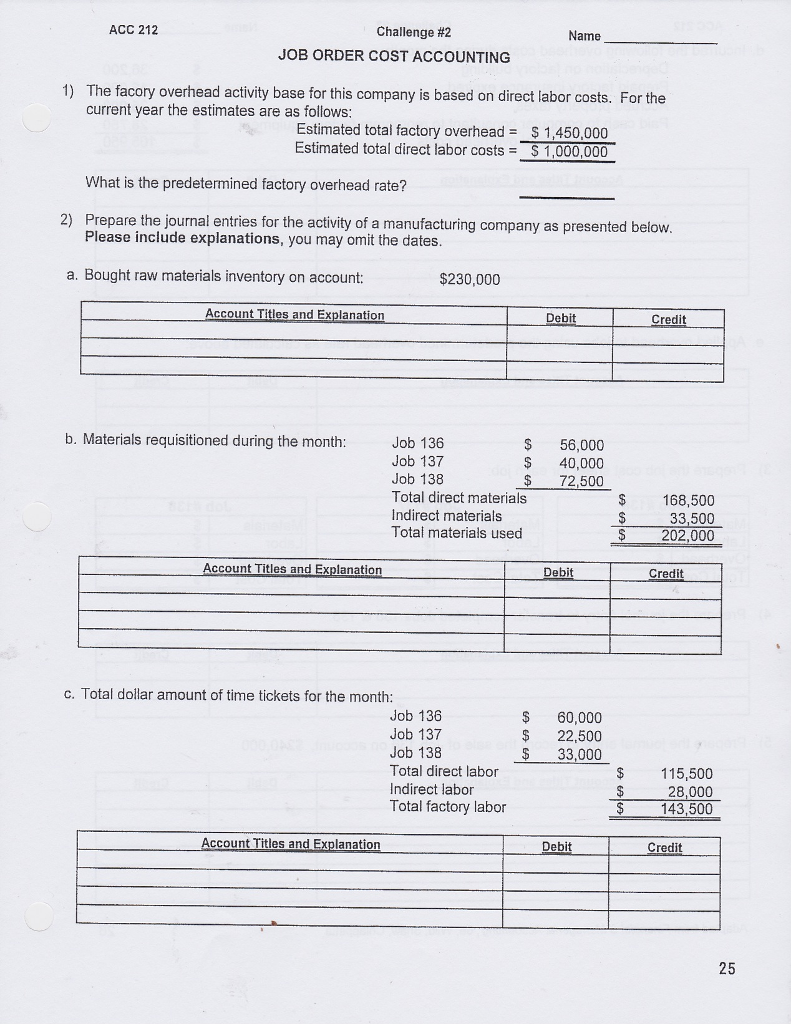 Solved ACC 212 Challenge #2 Name JOB ORDER COST ACCOUNTING | Chegg.com
