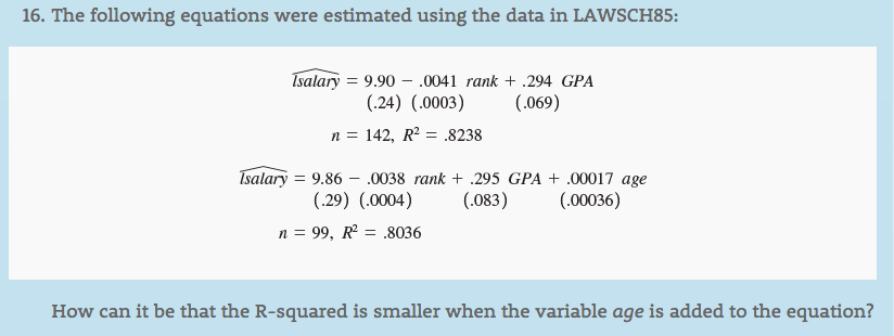 Solved The following equations were estimated using the data | Chegg.com