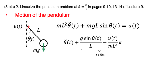 Linearize the pendulum problem at 0 = pi/4 in pages | Chegg.com