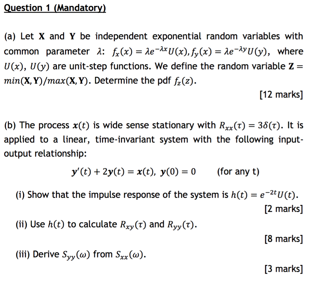 Solved Uestion 1 Mandator A Let X And Y Be Independent
