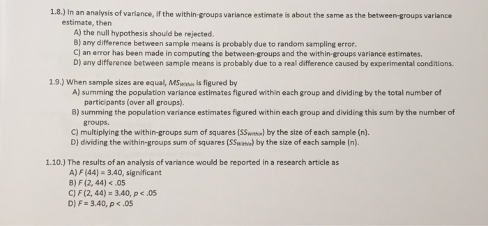 Solved In an analysis of variance, if the within-groups | Chegg.com