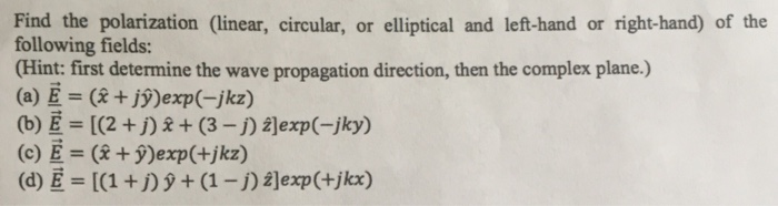 Solved Find the polarization (linear, circular, or | Chegg.com
