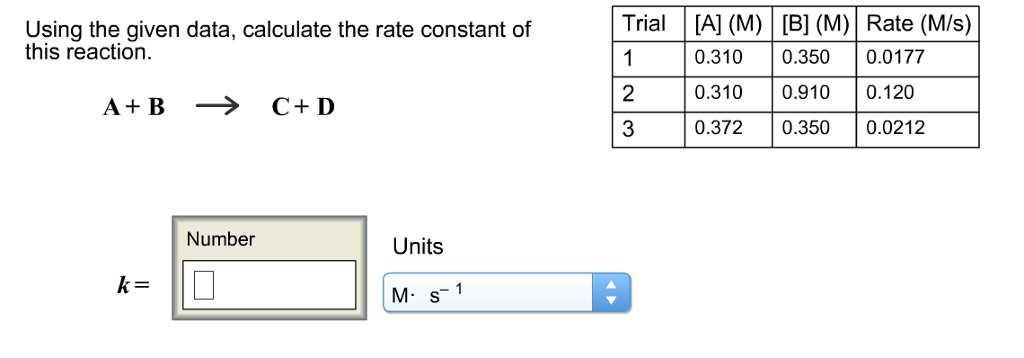 Solved Using the given data, calculate the rate constant of | Chegg.com