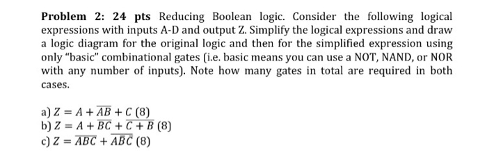 Solved Reducing Boolean logic. Consider the following | Chegg.com