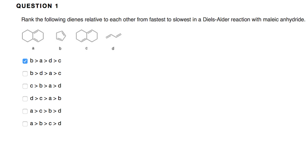 Solved QUESTION 1 Rank the following dienes relative to each | Chegg.com