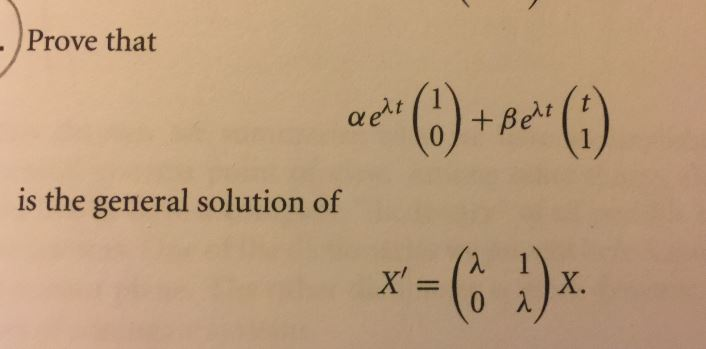 Solved Prove that ae^lambda t(1 0) + beta e^lambda t (t 1) | Chegg.com