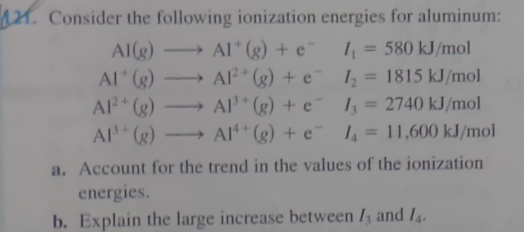 Solved 1. Consider the following ionization energies for | Chegg.com